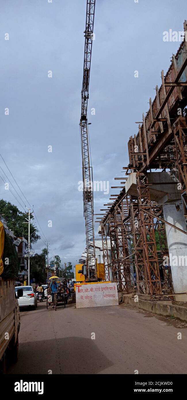 DISTRICT KATNI, INDIA - SEPTEMBER 15, 2019: Indian road construction ...