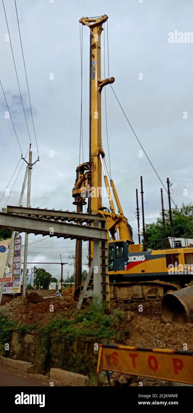 DISTRICT KATNI, INDIA - SEPTEMBER 15, 2019: Indian road construction ...