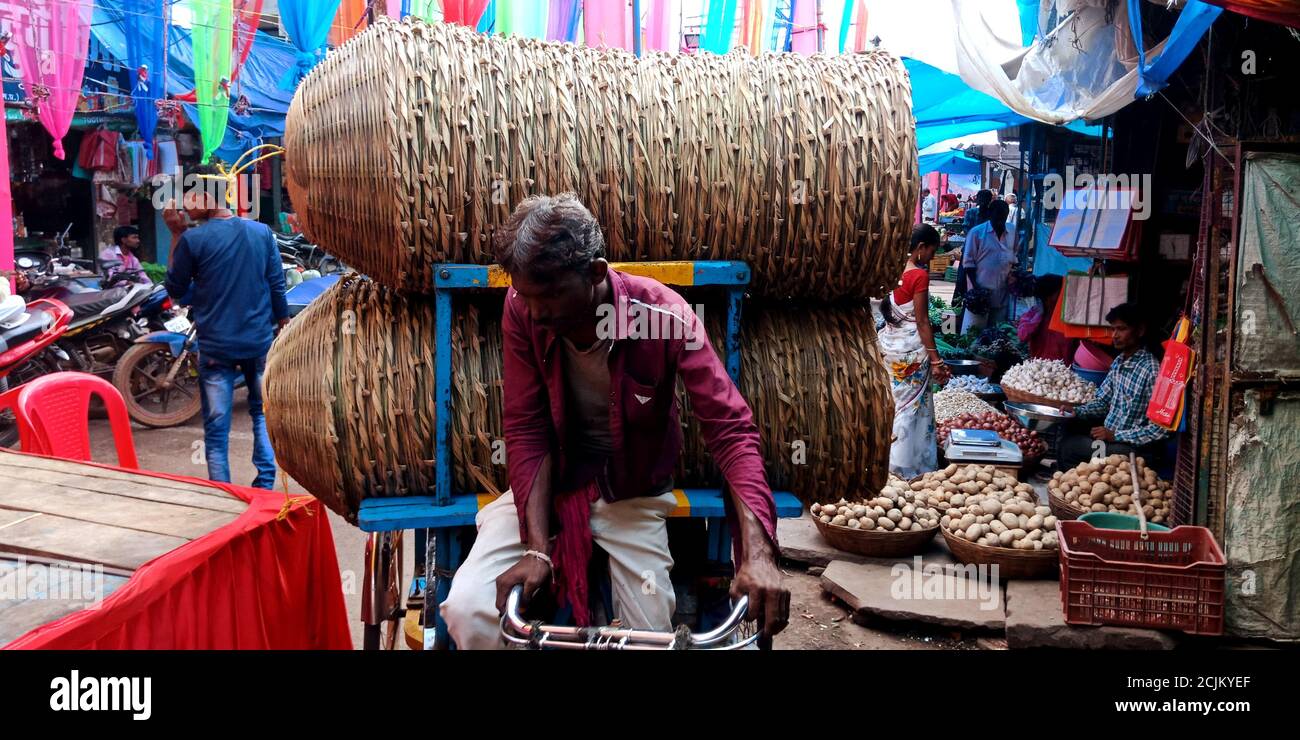 DISTRICT KATNI, INDIA - OCTOBER 06, 2019: An indian poor man ...