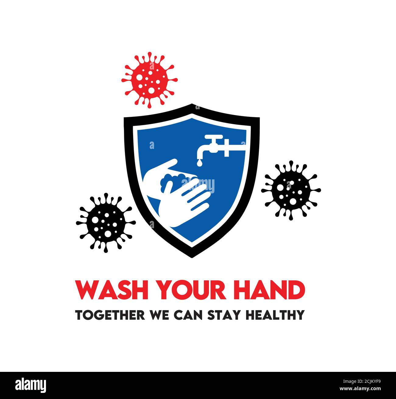 A blue hand wash icon with shield border to represent a way to prevent ...