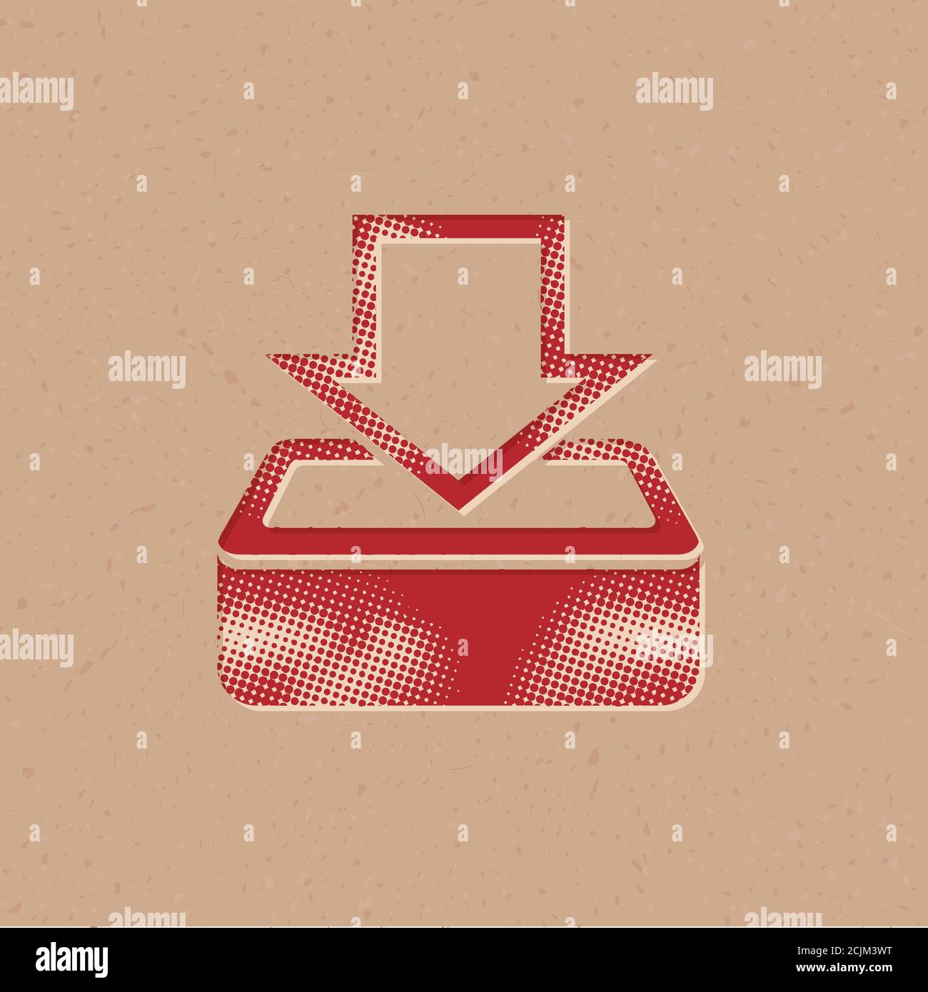 Download button icon in halftone style. Grunge background vector ...