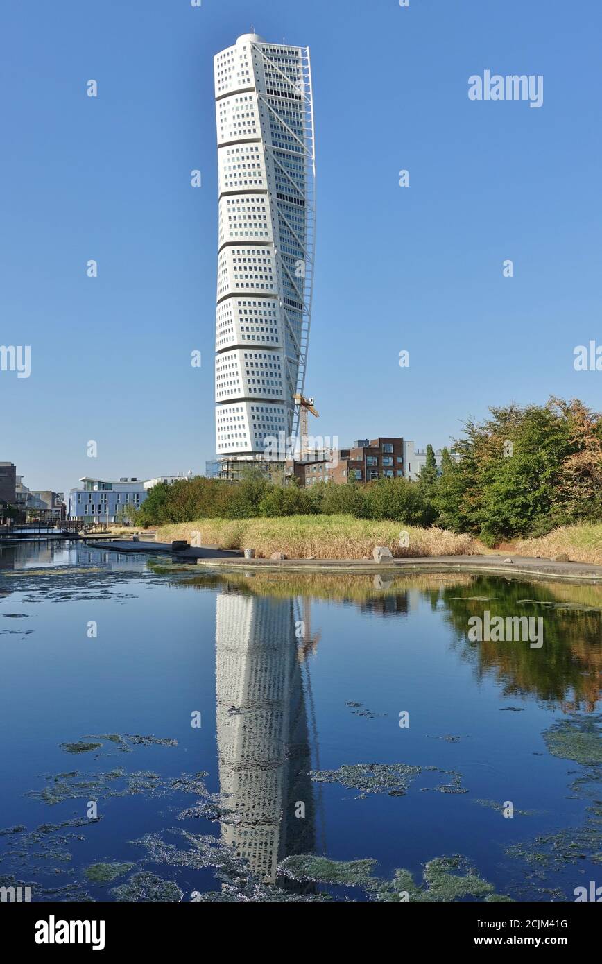 MALMO, SWEDEN -16 AUG 2020- View of the Turning Torso skyscraper, a ...