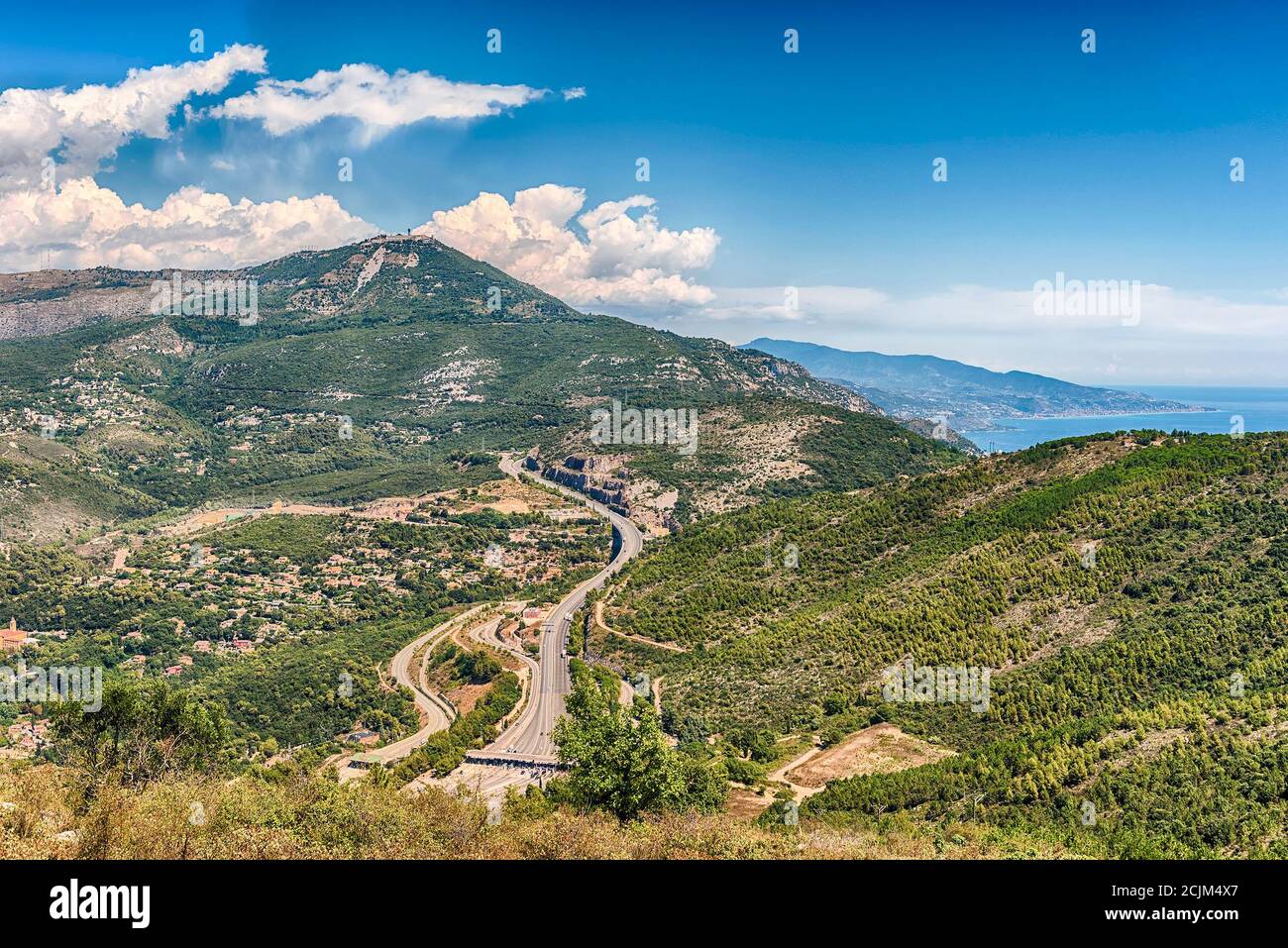 Scenic landscape view over the French Riviera coastline, as seen from ...