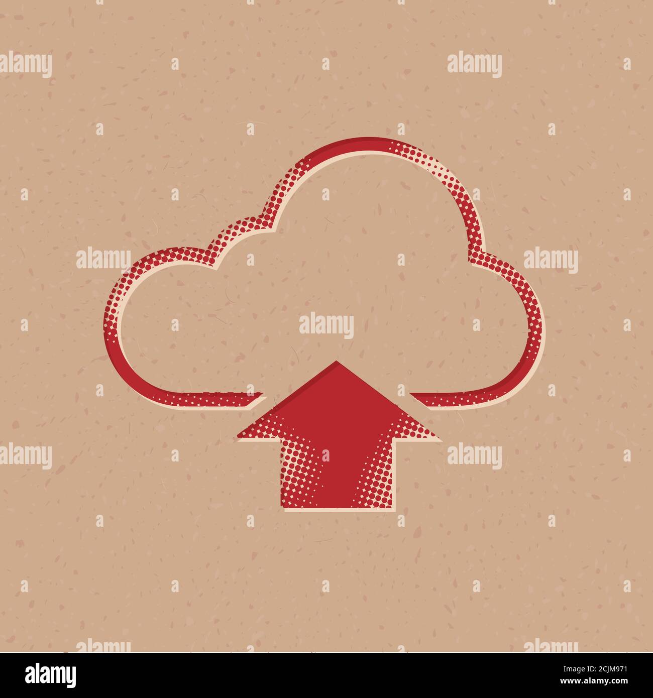 Cloud upload icon in halftone style. Grunge background vector ...