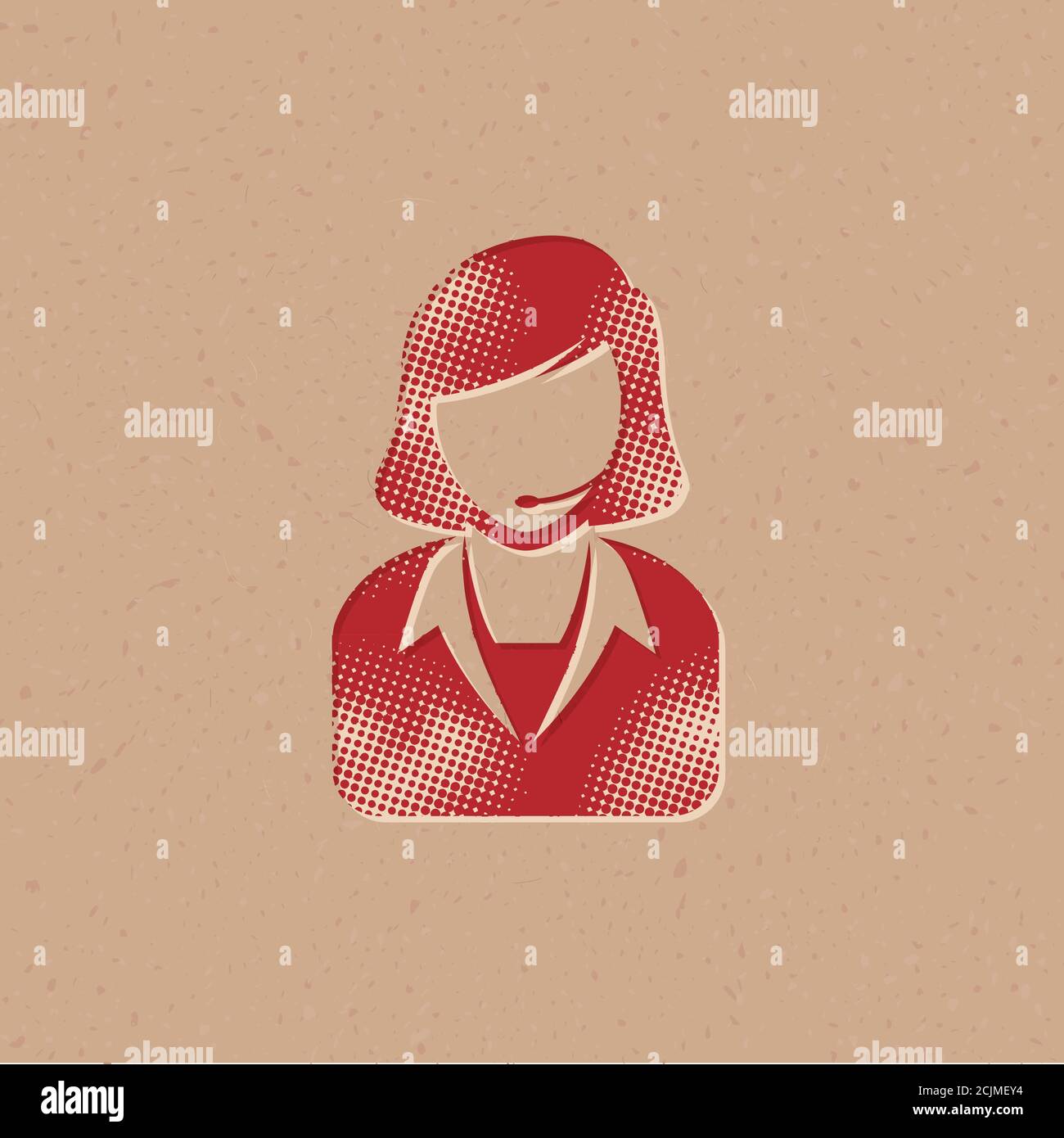 Female receptionist icon in halftone style. Grunge background vector ...