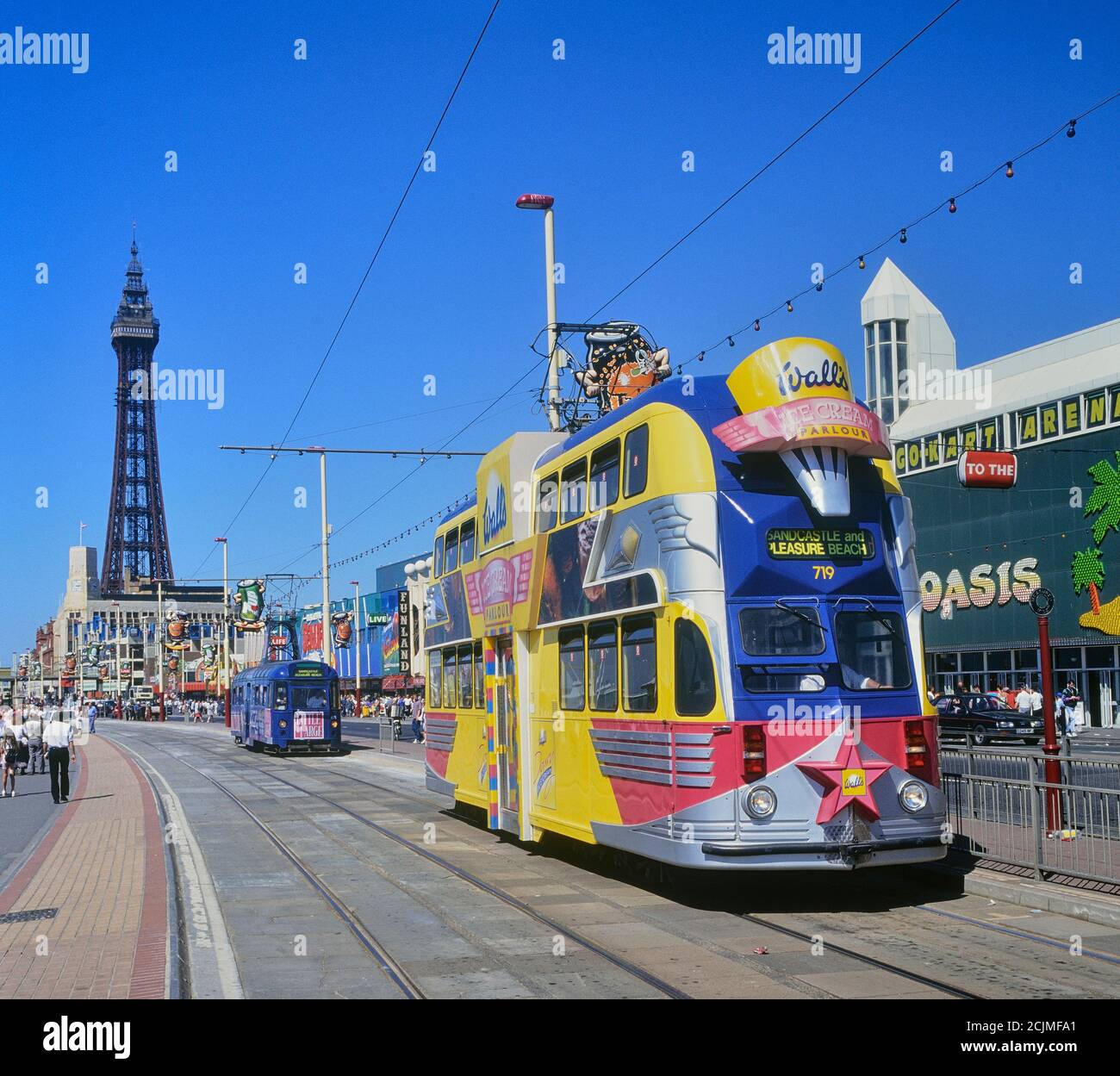 The Trams along The Golden Mile, Blackpool, Lancashire, England, UK ...