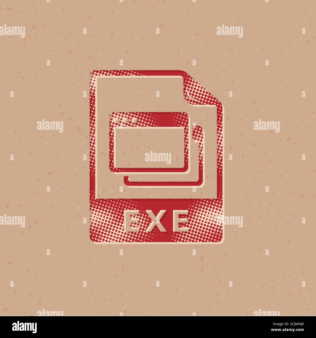 Executable file format icon in halftone style. Grunge background vector ...
