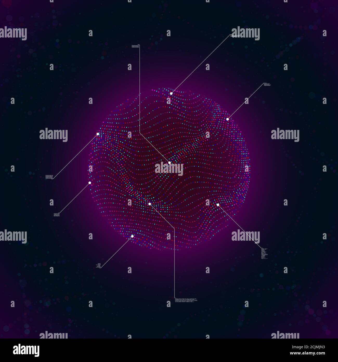 Big data visualization. Glow sphere with waving surface consist of ...