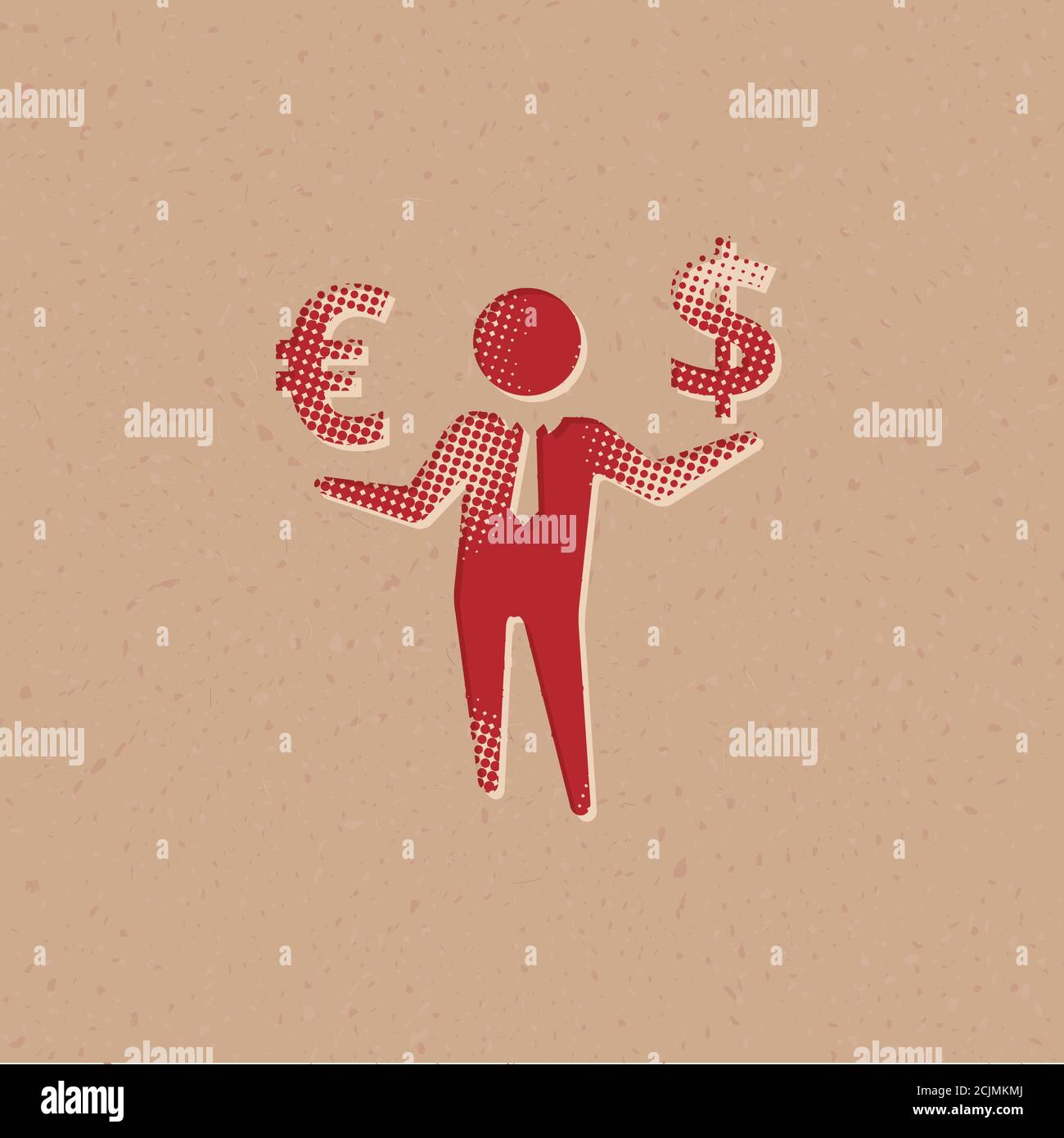 Businessman money icon in halftone style. Grunge background vector ...