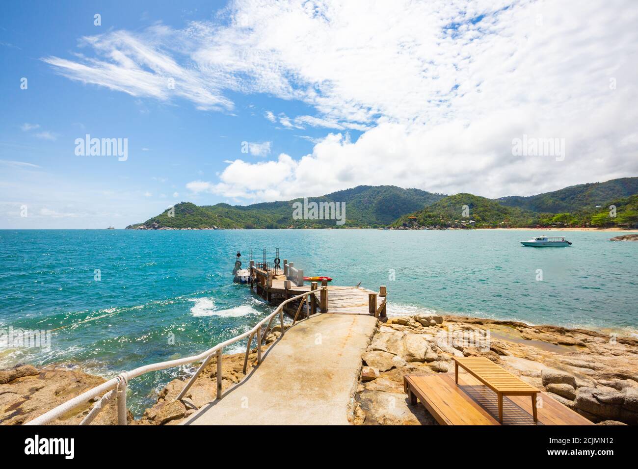 Wooden Path/footpath into water at Ko Samui Thailand at turquoise blue ...