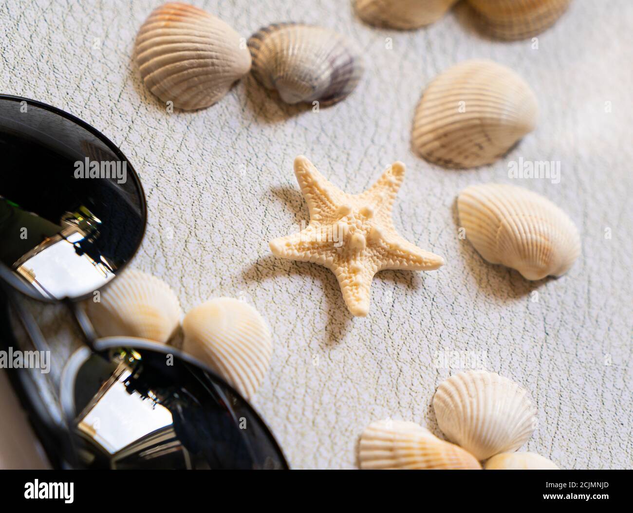 Sea, shells and glasses, sea star beach vacation Stock Photo - Alamy