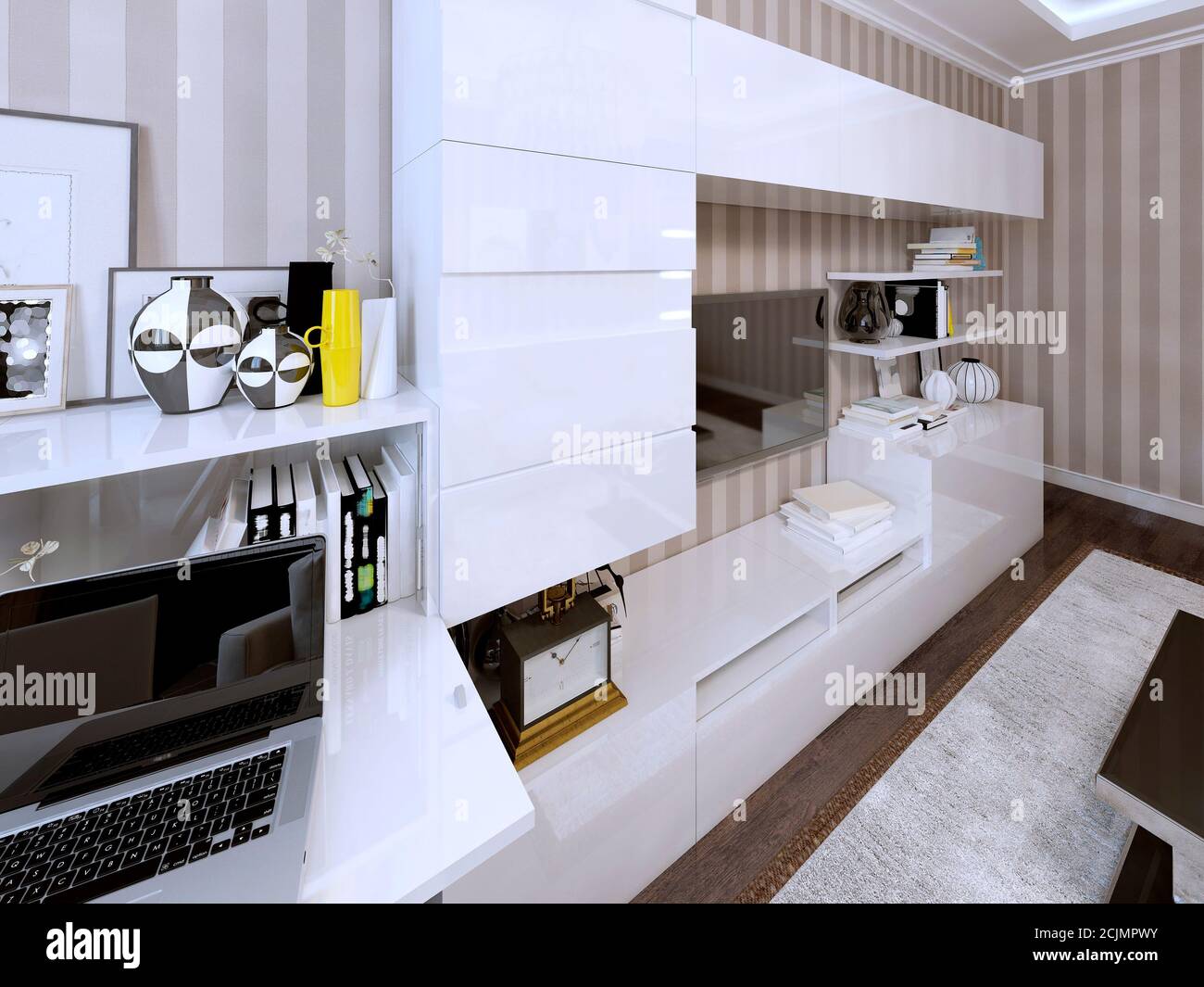wall storage and bookcase contemporary style. 3d render Stock Photo - Alamy