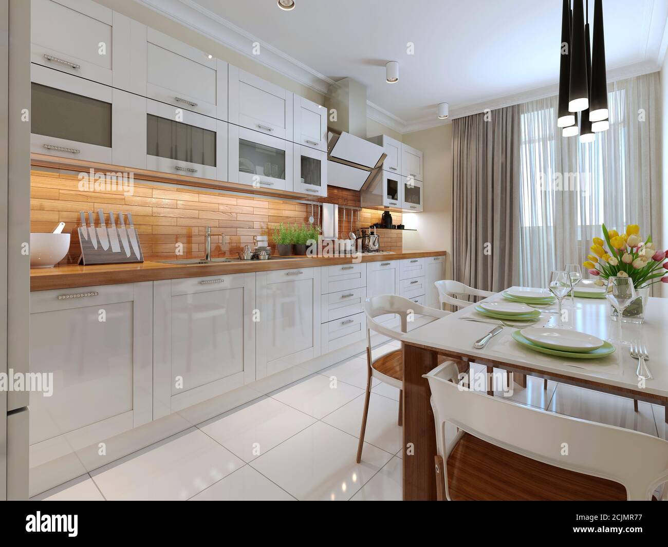 Contemporary Kitchen Design. 3d render Stock Photo - Alamy