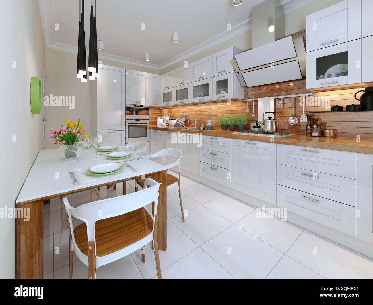 Contemporary Kitchen Design. 3d render Stock Photo - Alamy