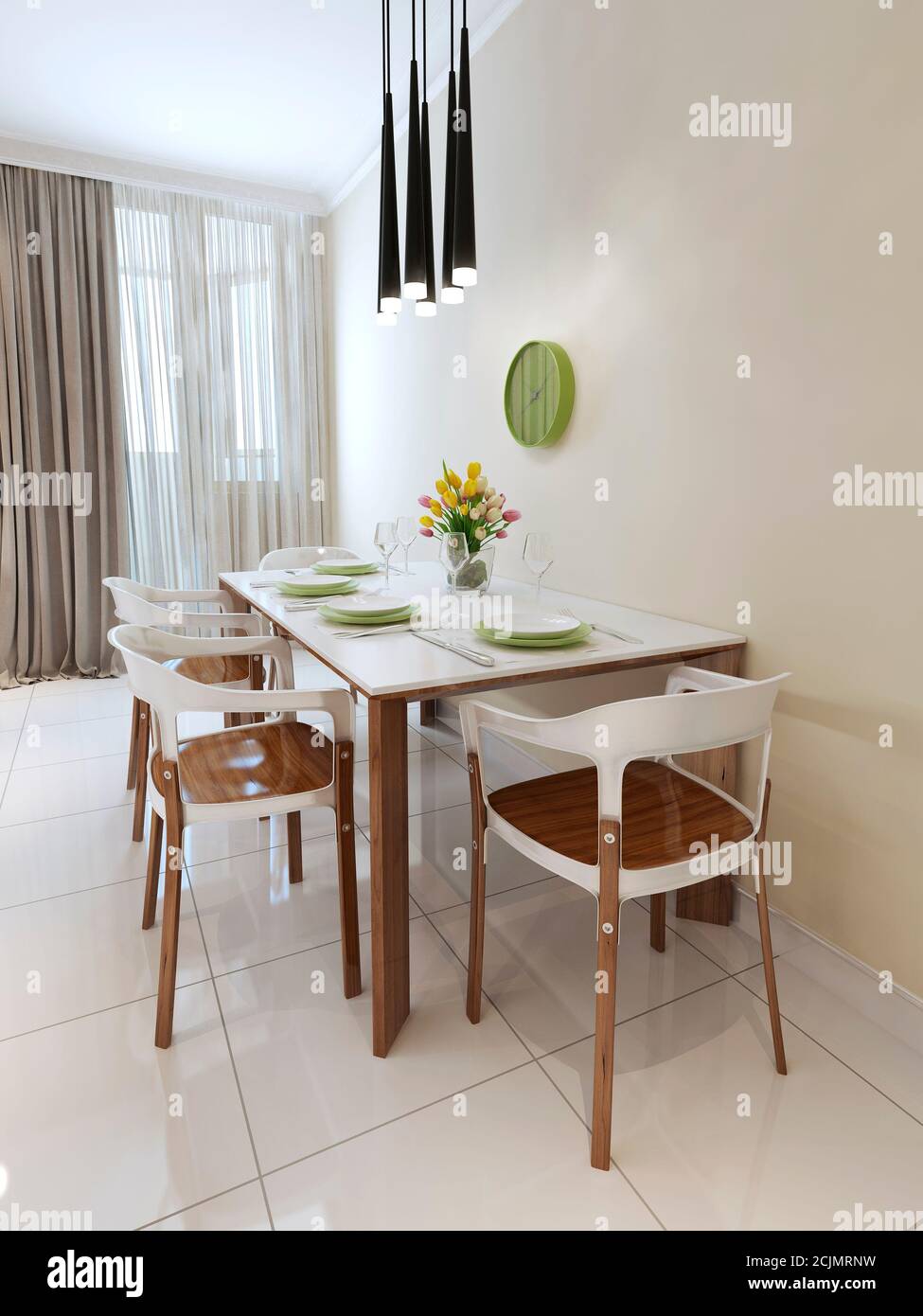 Contemporary style dining table. 3d render Stock Photo - Alamy