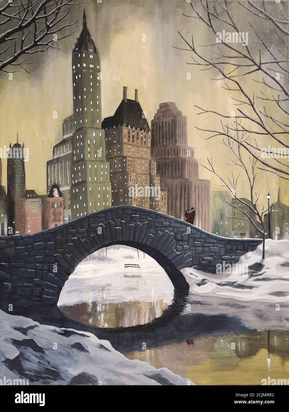 Lovers pause on the Gapstow Bridge in Central Park, New York, on a ...