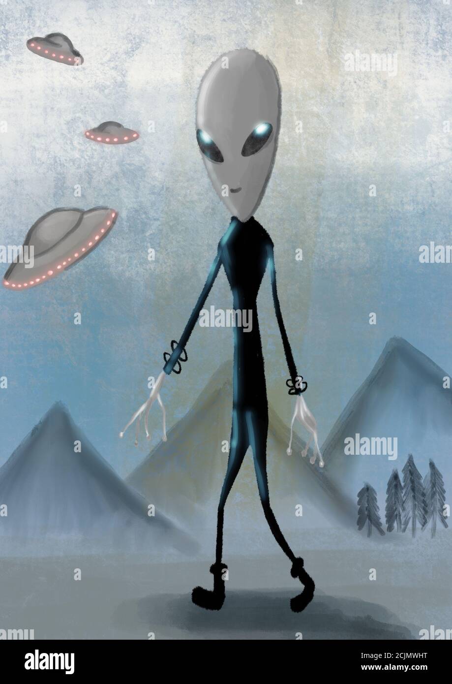 Illustration of a Supernatural Alien sighting creature Stock Photo - Alamy