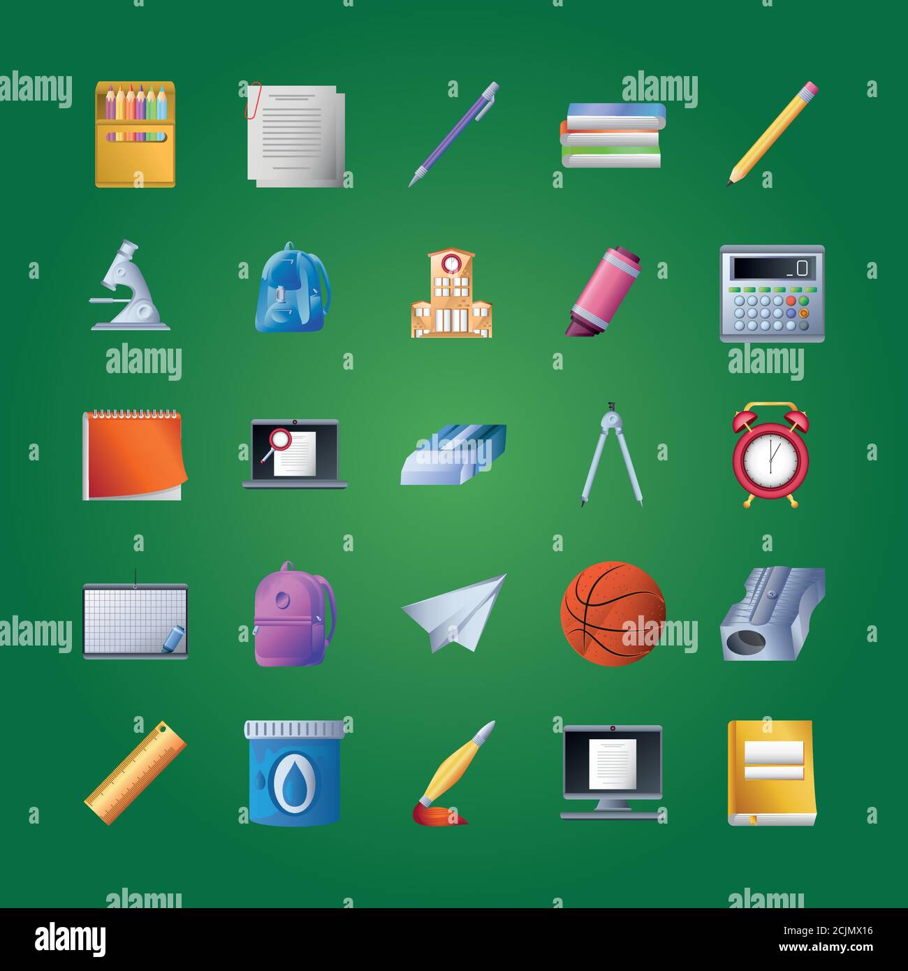 set of icons school in green background vector illustration design ...