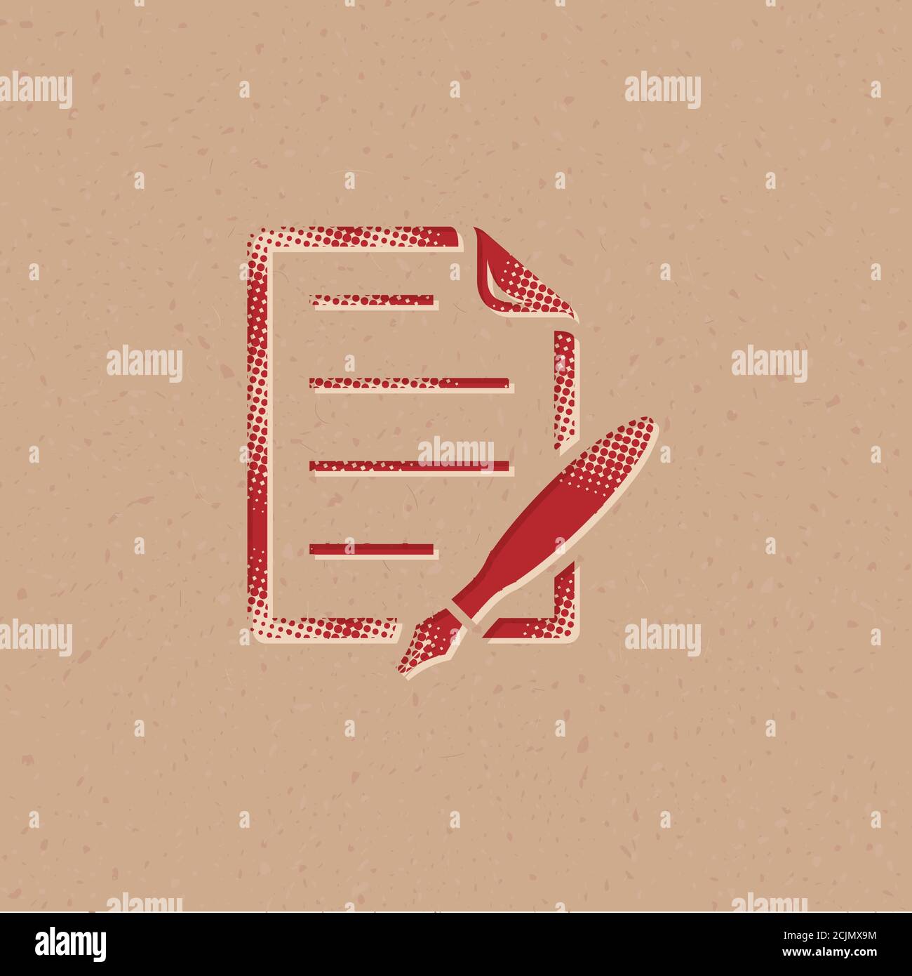Letter quill pen icon in halftone style. Grunge background vector ...