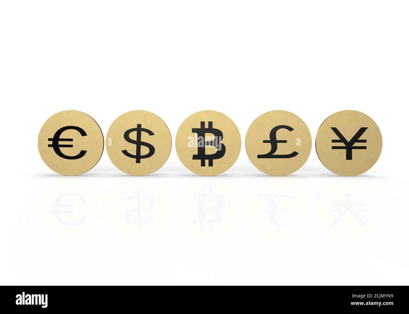 Alignment of different coins on white background. Forex concept. 3d ...