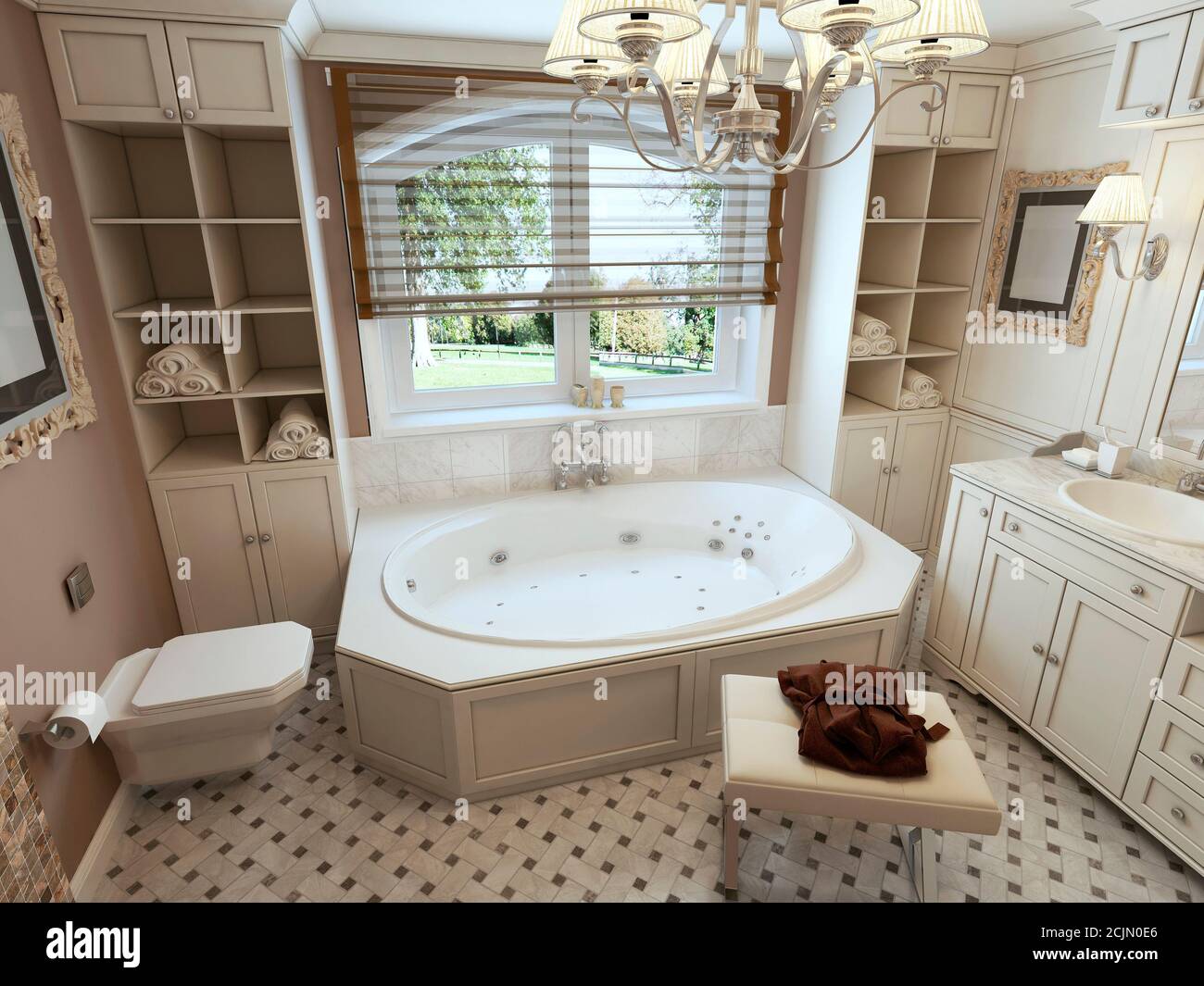 Luxury modern bathroom. 3d render Stock Photo - Alamy