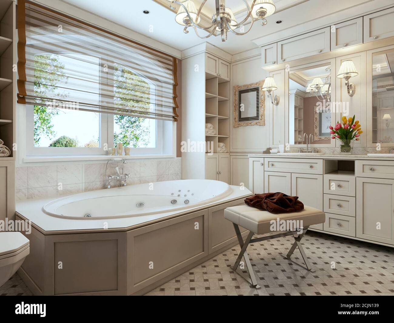 Bathroom Art Deco. 3d render Stock Photo - Alamy