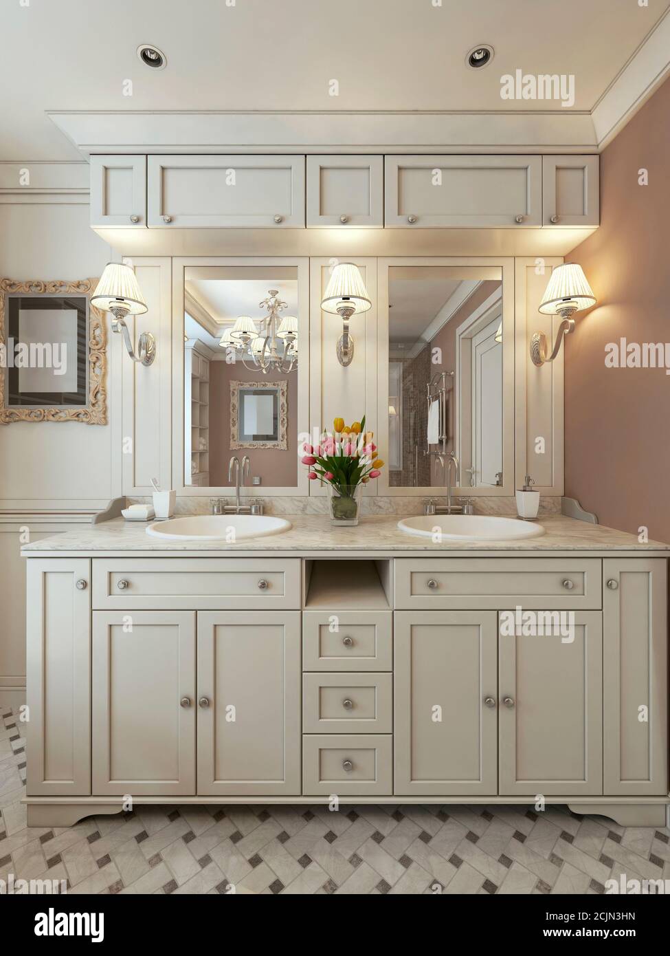 Luxury modern bathroom. 3d render Stock Photo - Alamy