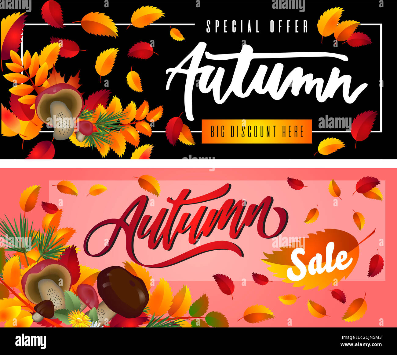 Collection of autumn sale and other typography banner template. Bright ...