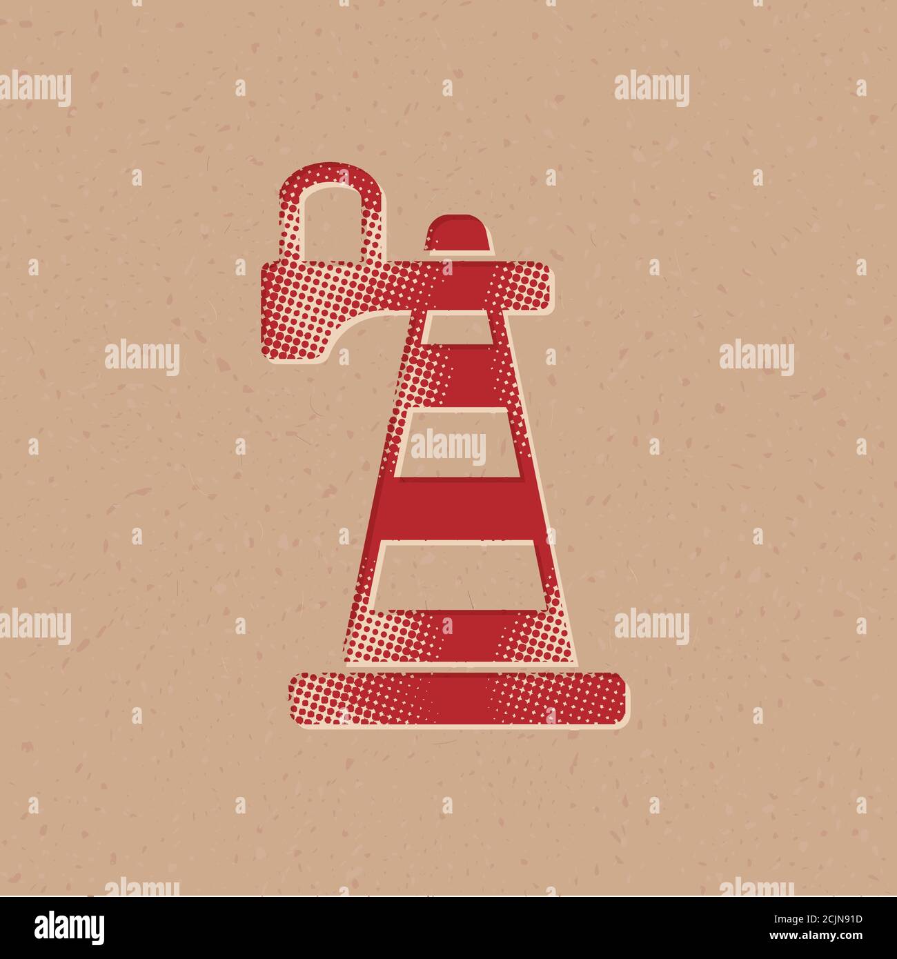 Traffic cone icon in halftone style. Grunge background vector ...