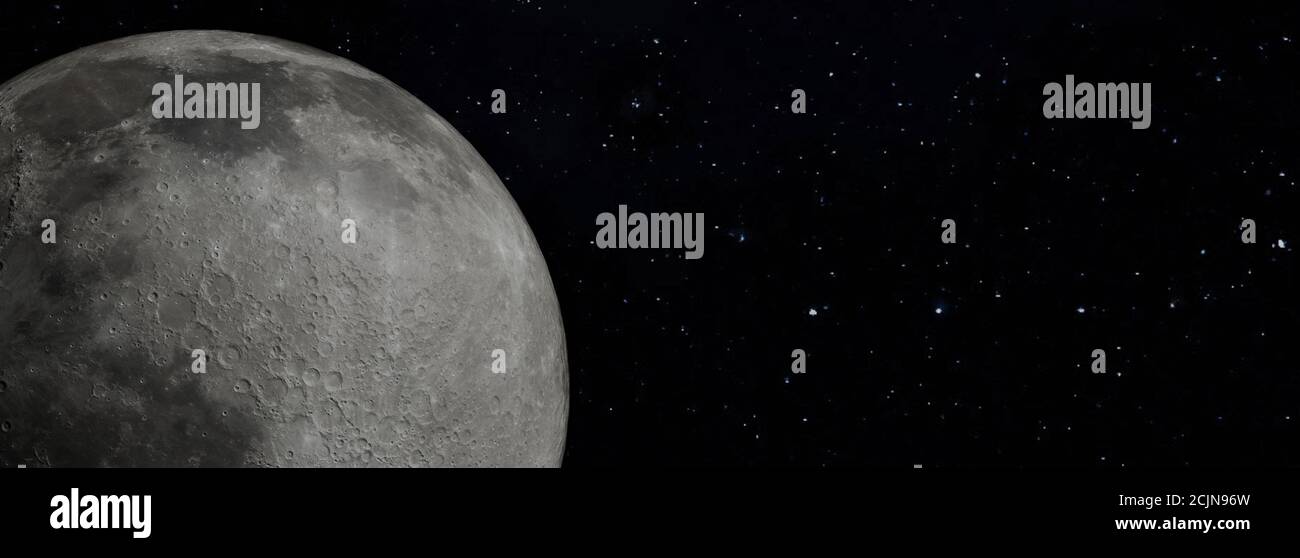 3D Rendering of Moon surface. Realistic 3d render of moon and space ...