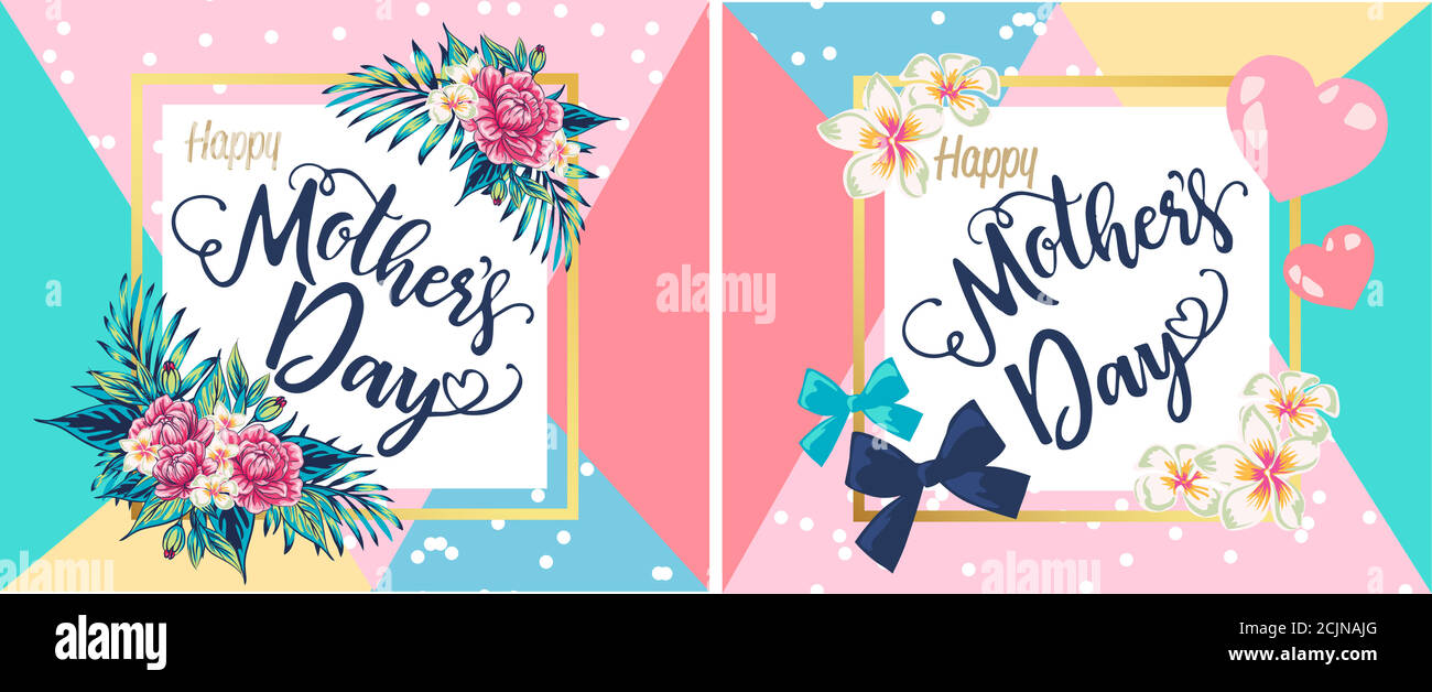 Happy Mothers Day Layout Design With Roses Lettering Ribbon Frame