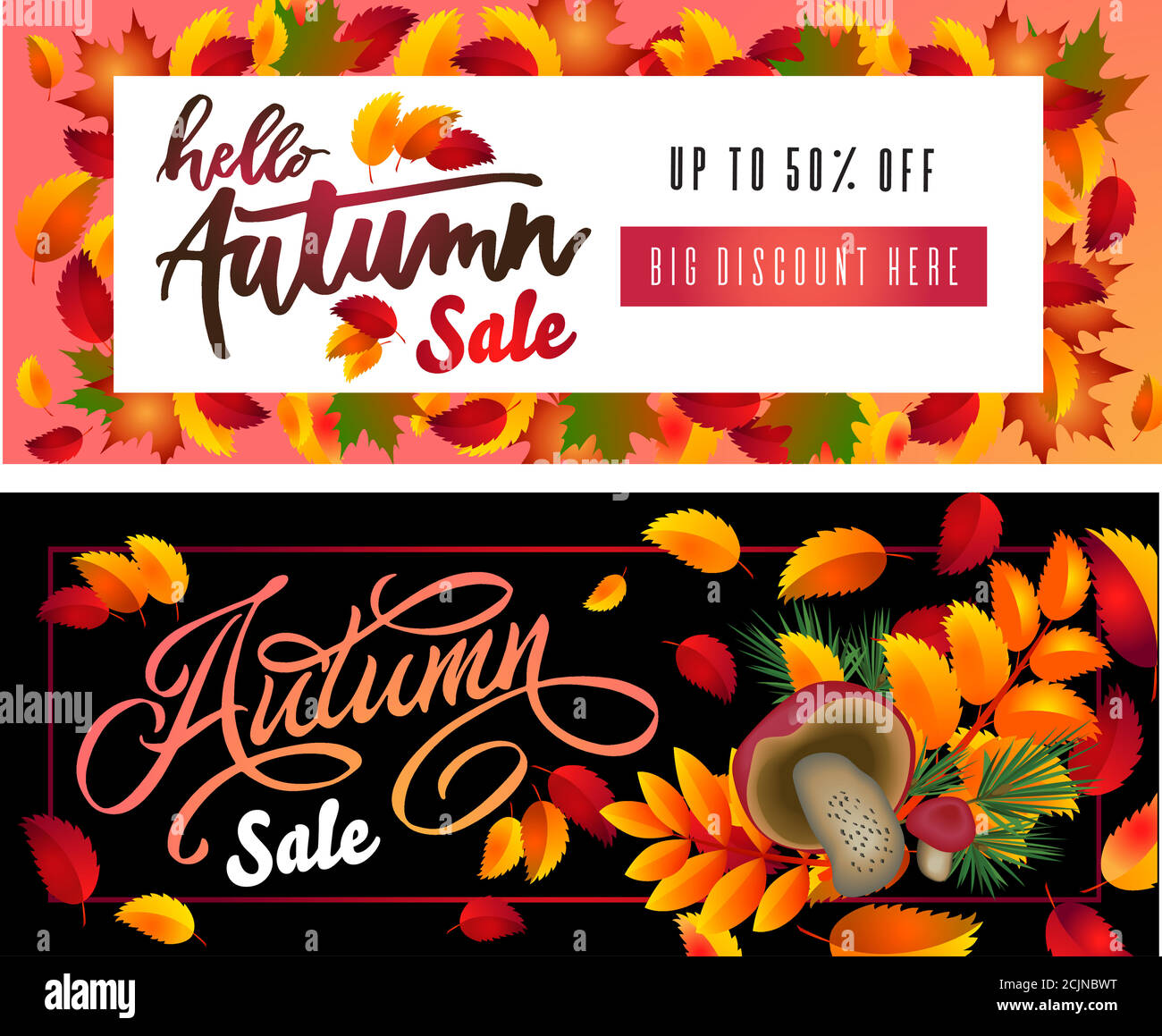 Collection of autumn sale and other typography banner template. Bright ...
