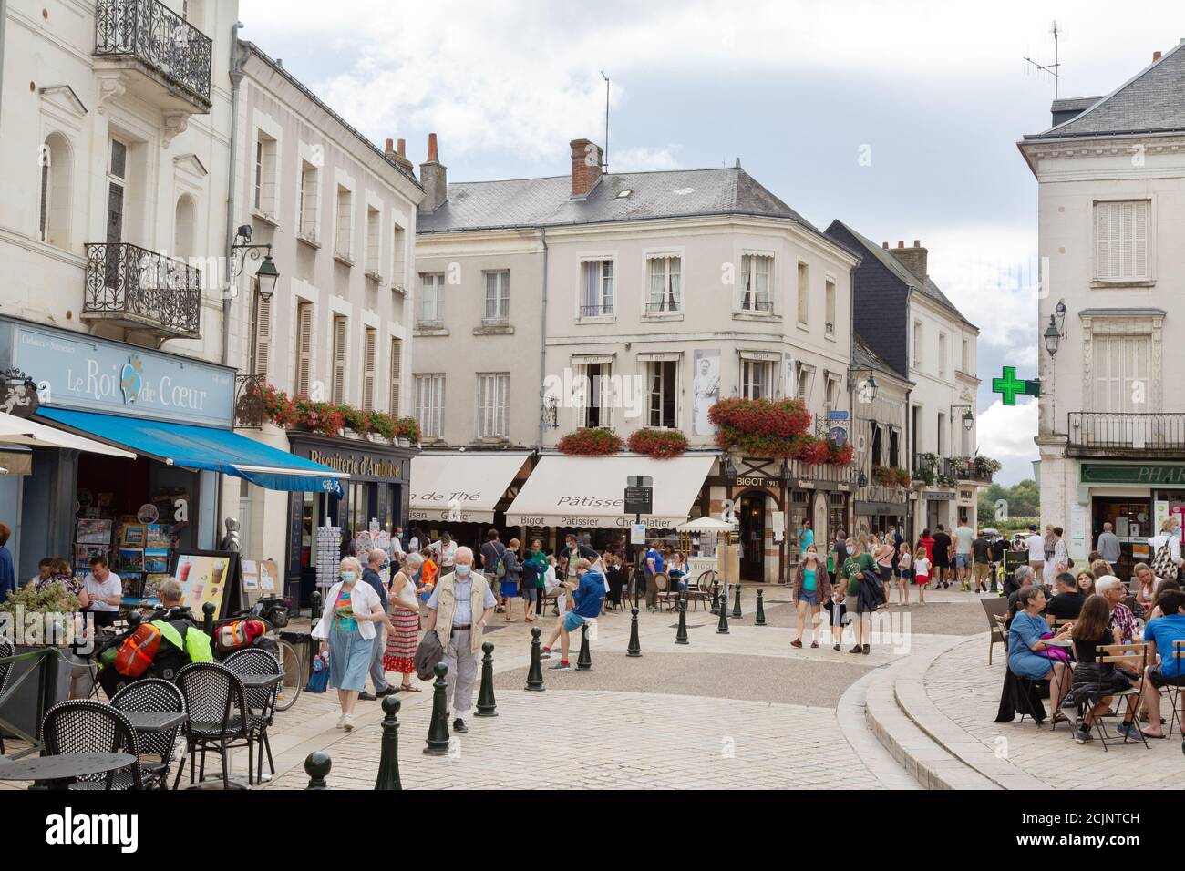 Amboise France -Street scene with people walking in Amboise old town ...