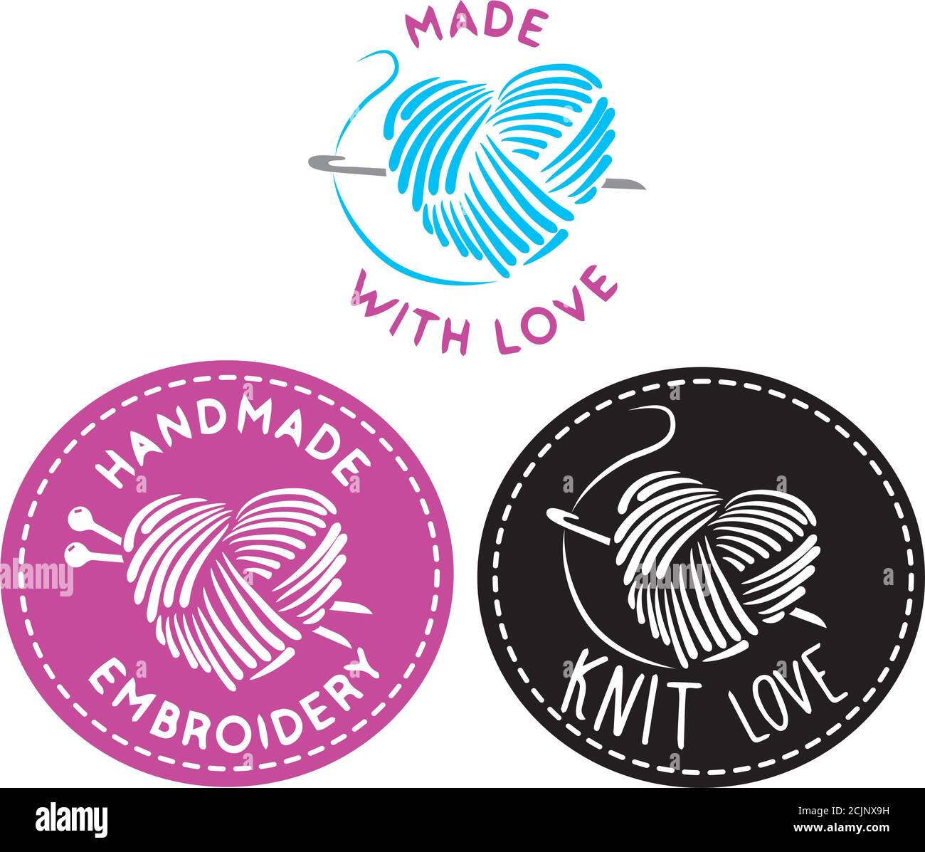 Vector set of logo design templates in made and knitted with love ...