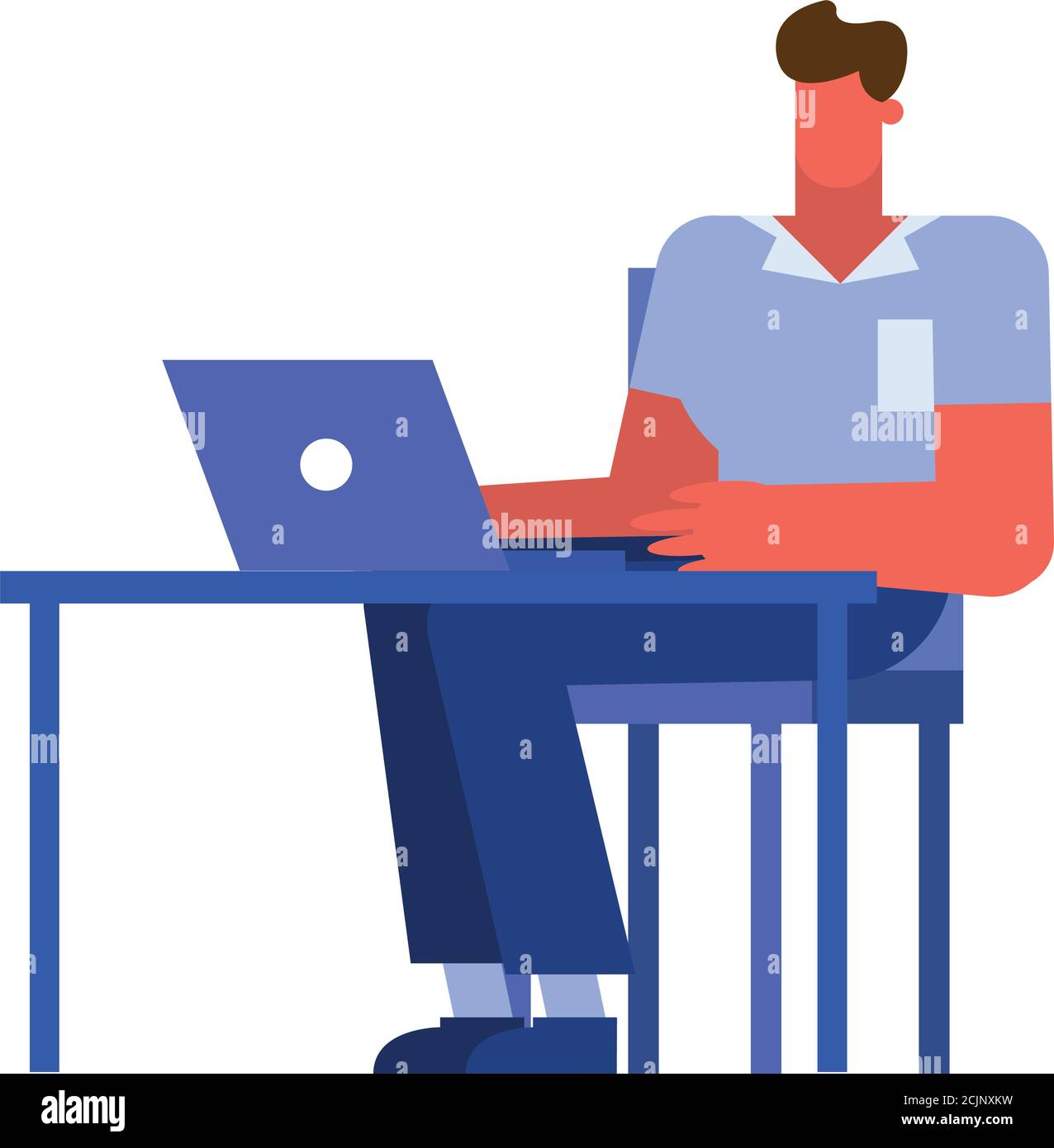 Businessman cartoon with laptop at desk design, business and management ...