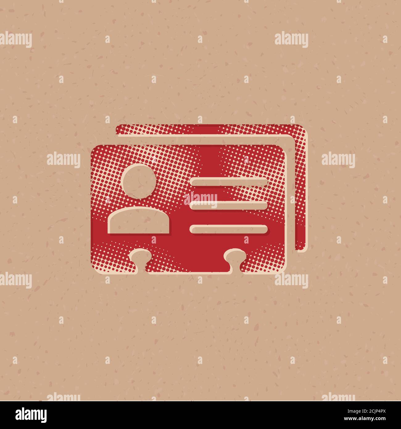 ID Card icon in halftone style. Grunge background vector illustration ...