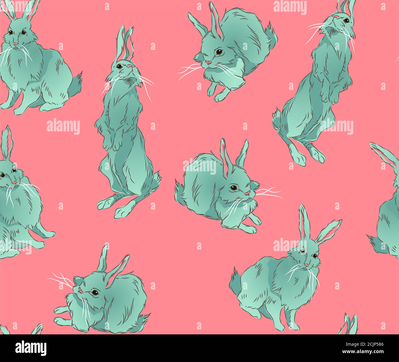 patterns with cute fluffy bunnies standing or sitting, llustration the ...