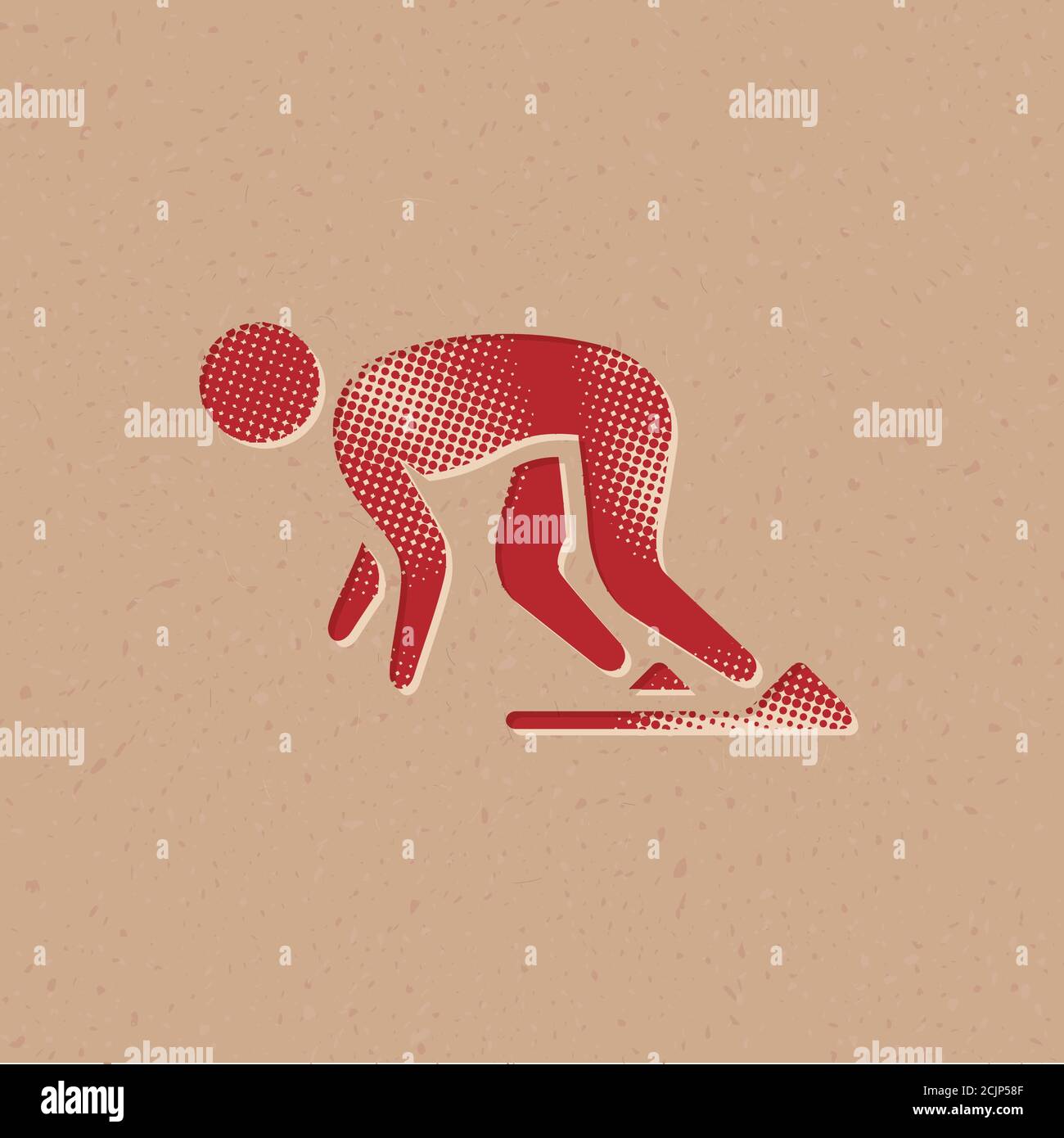 Starting runner icon in halftone style. Grunge background vector ...