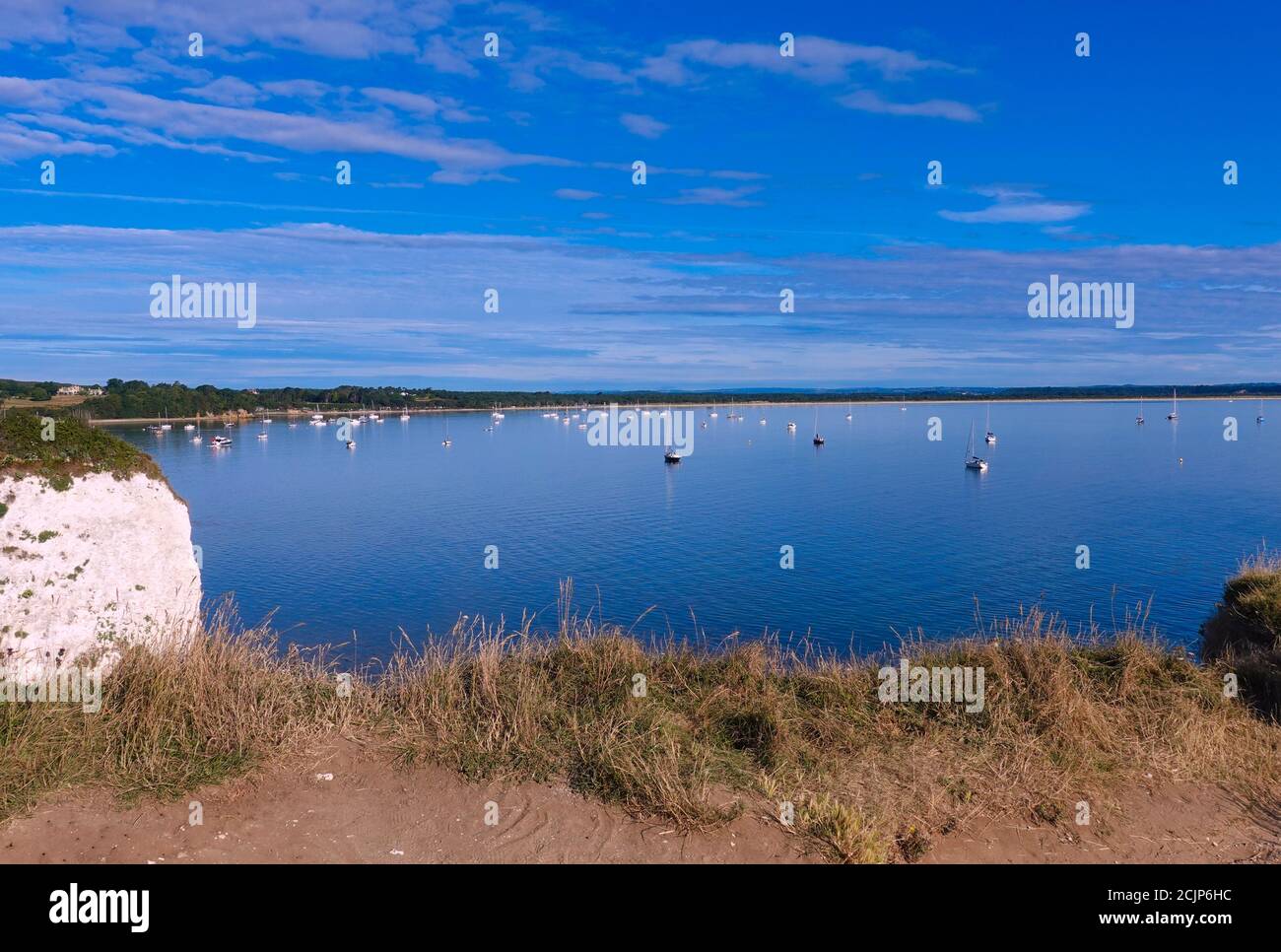 Studland bay and beach from the cliffs above near Old Harry Rocks Stock ...