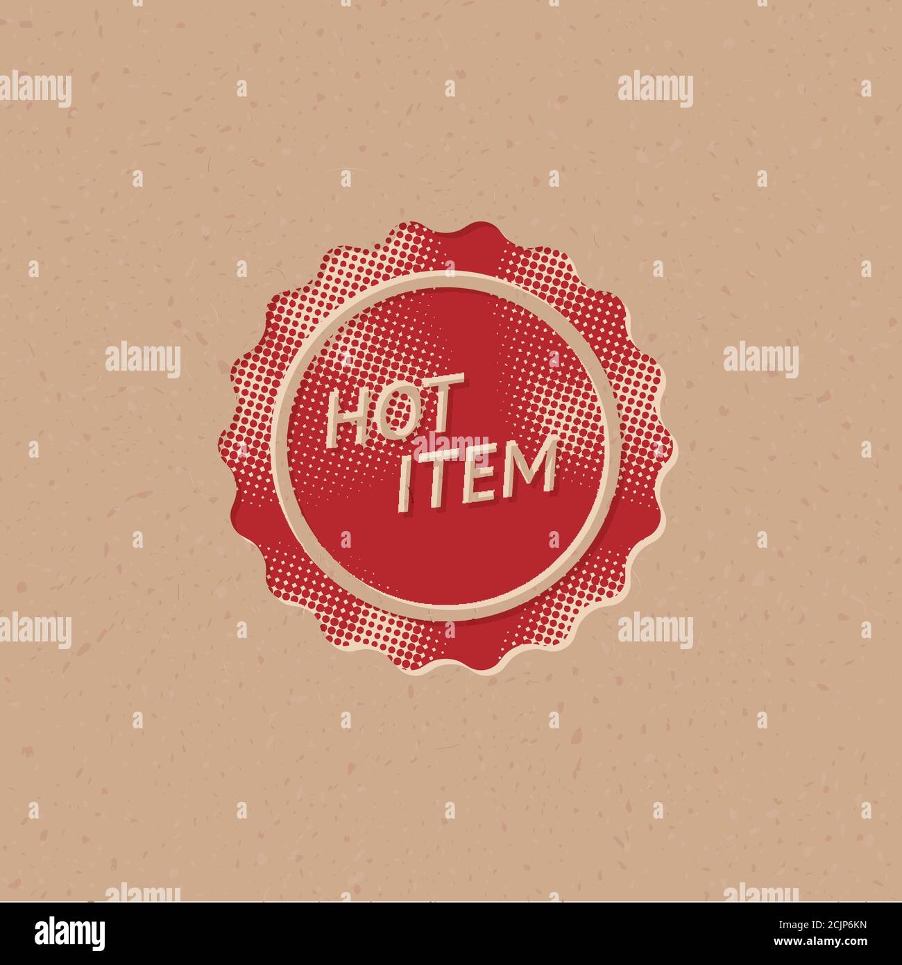 Hot item label icon in halftone style. Grunge background vector ...