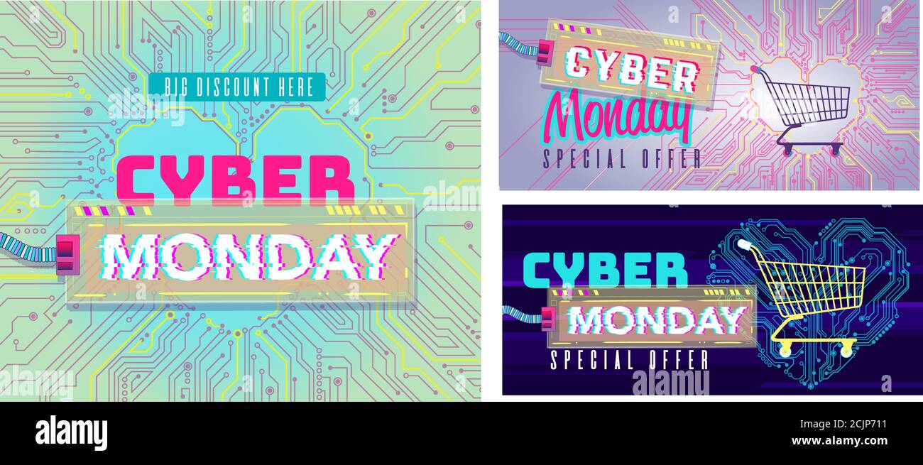 Cyber Monday background with glitch effect. Promo sale horizontal ...