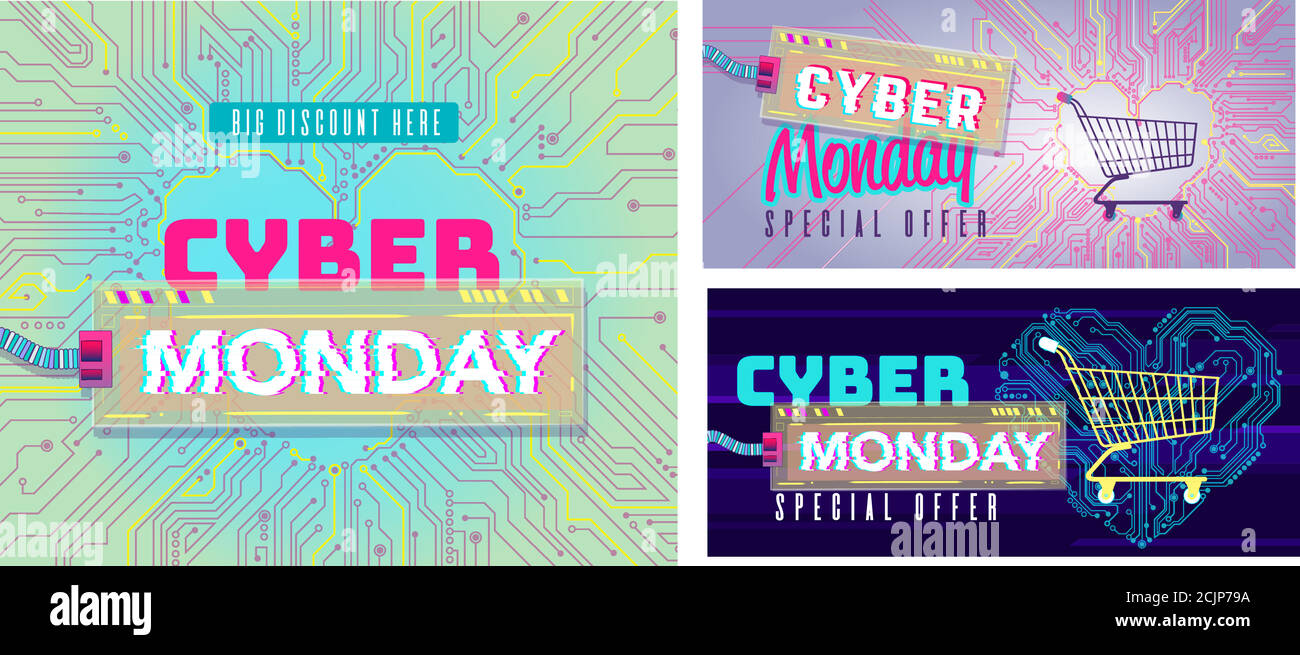 Cyber Monday background with glitch effect. Promo sale horizontal ...
