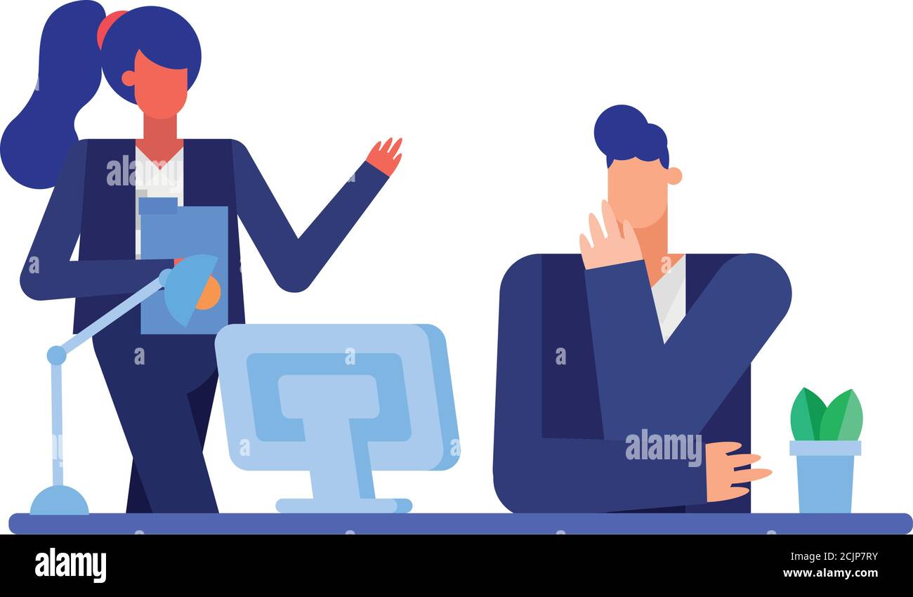 Businessman and businesswoman at desk design, Man woman business ...