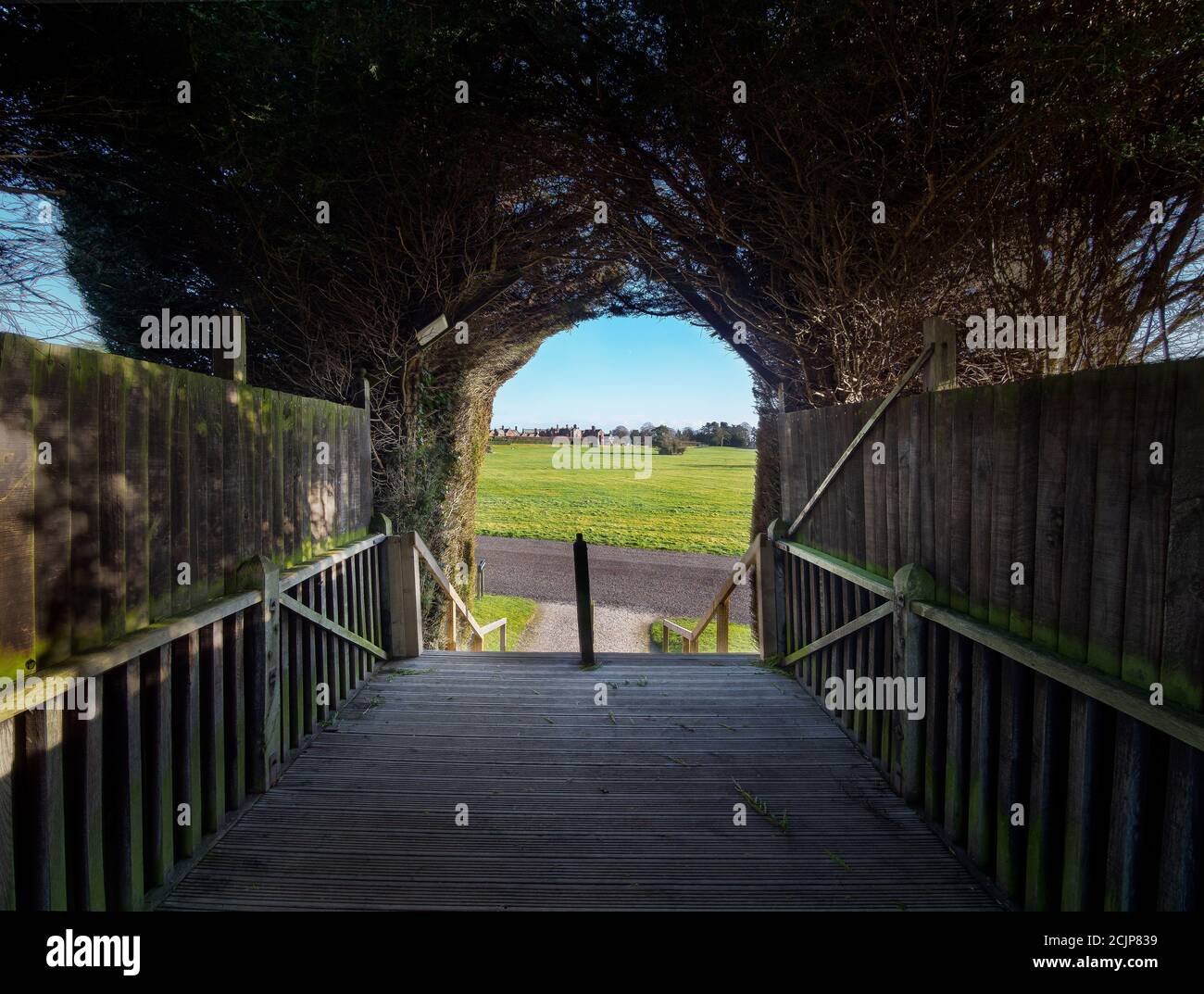 View of the estate from the covered bridge archway over the footpath ...