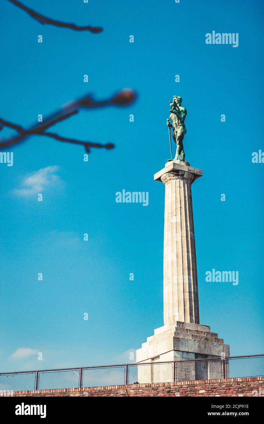 Vertical shot of the statue of Victory on Kalemegdan fortress in ...
