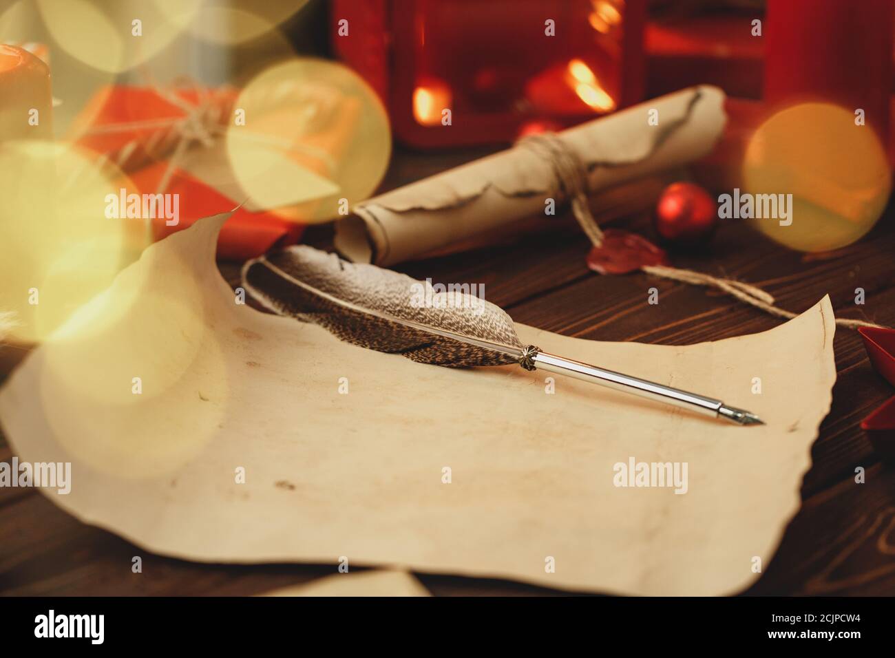 Writing a letter to Santa composiiton in vintage style Stock Photo - Alamy