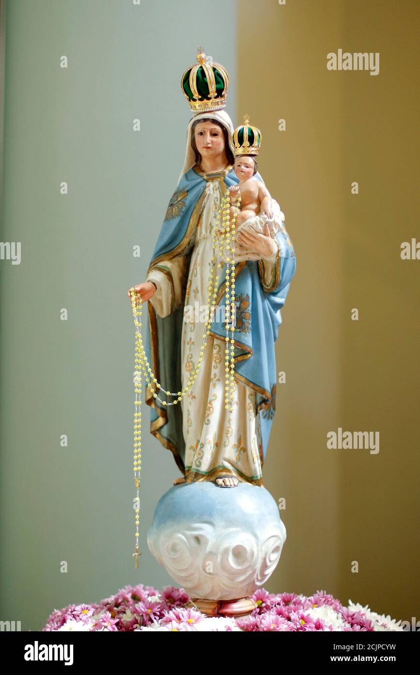 Statue of the image of Our Lady of the Rosary, the Holy Rosary or the ...