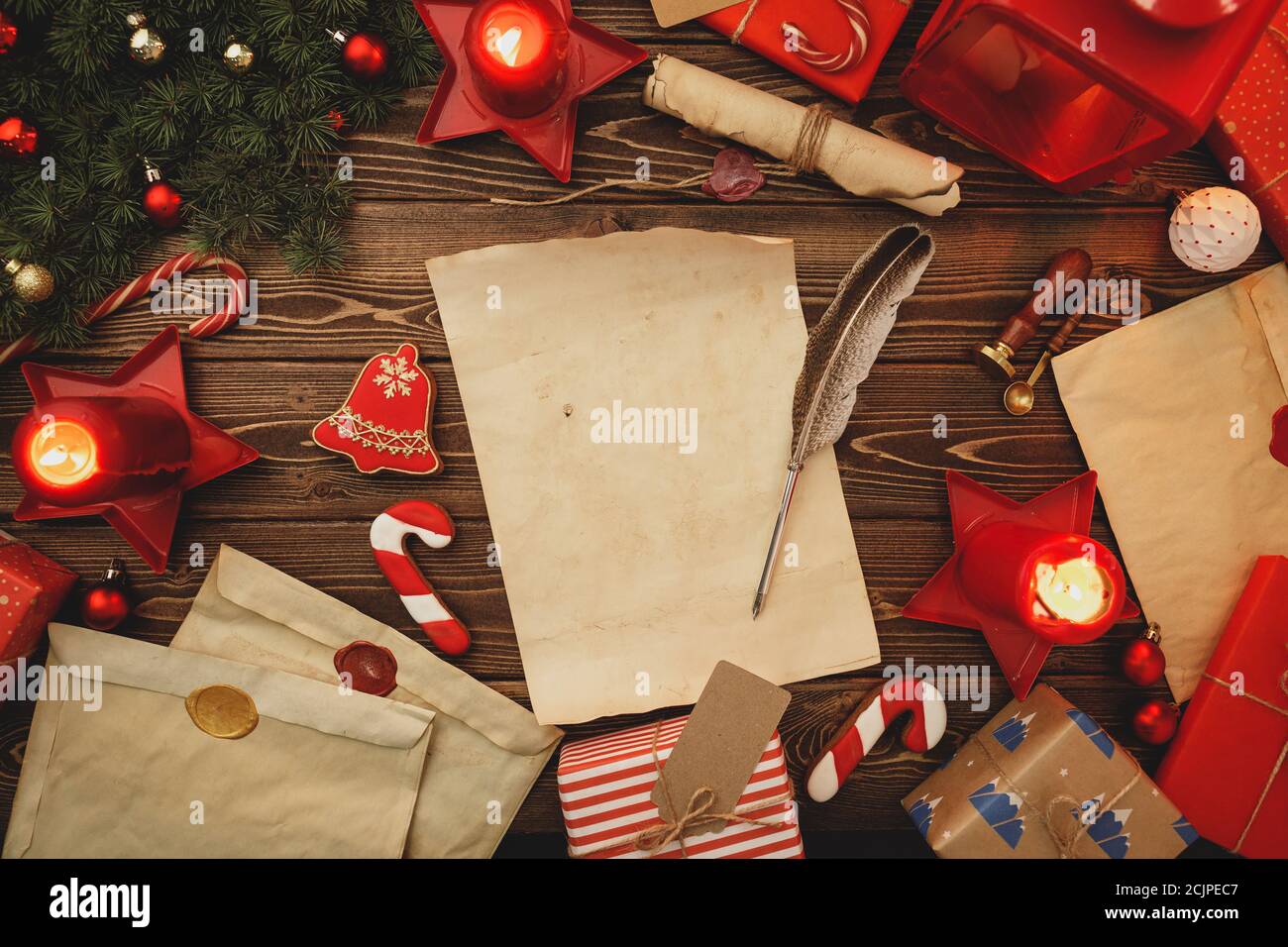 Writing a letter to Santa composiiton in vintage style Stock Photo - Alamy