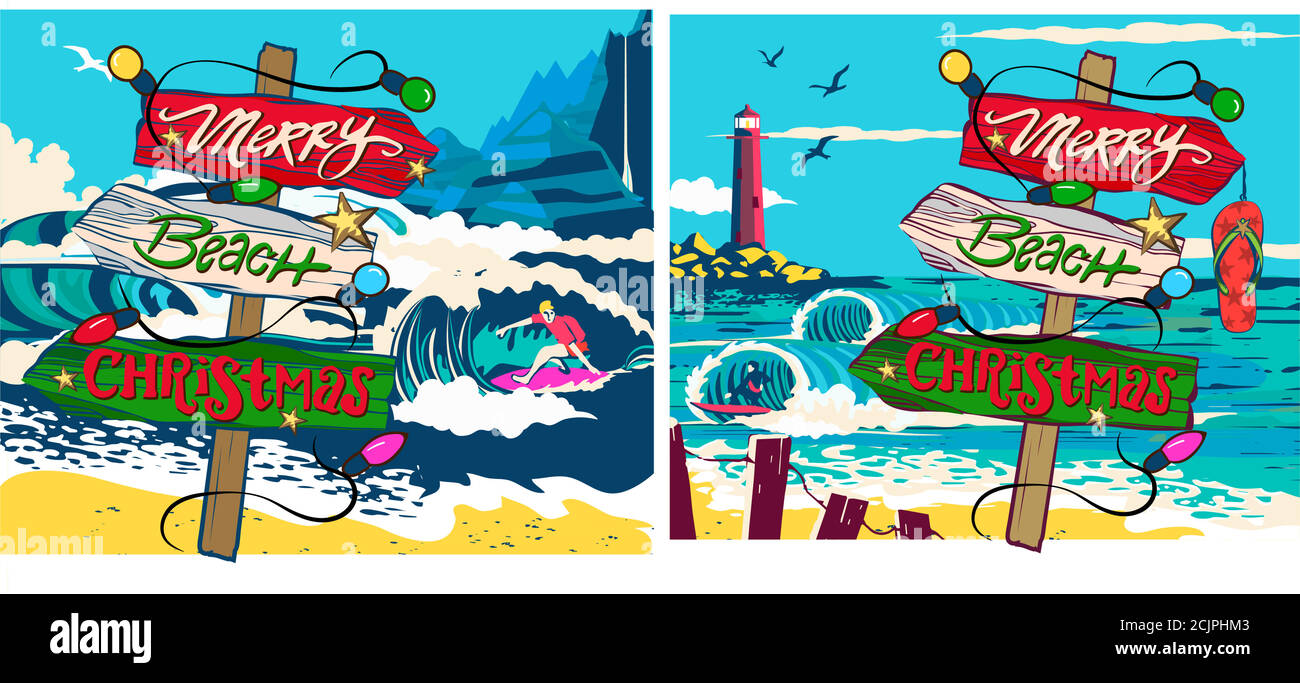 Christmas signs beach, Christmas on the beach, comic signs on the beach ...
