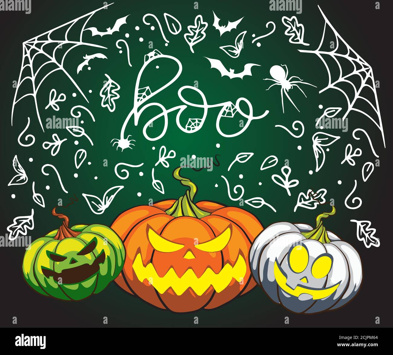 Halloween pumpkin with funny scary faces different shapes and colors ...